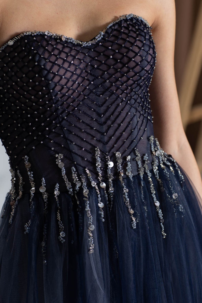 Blue Wedding Dress With Tulle Goth Wedding Dress in Navy - Etsy