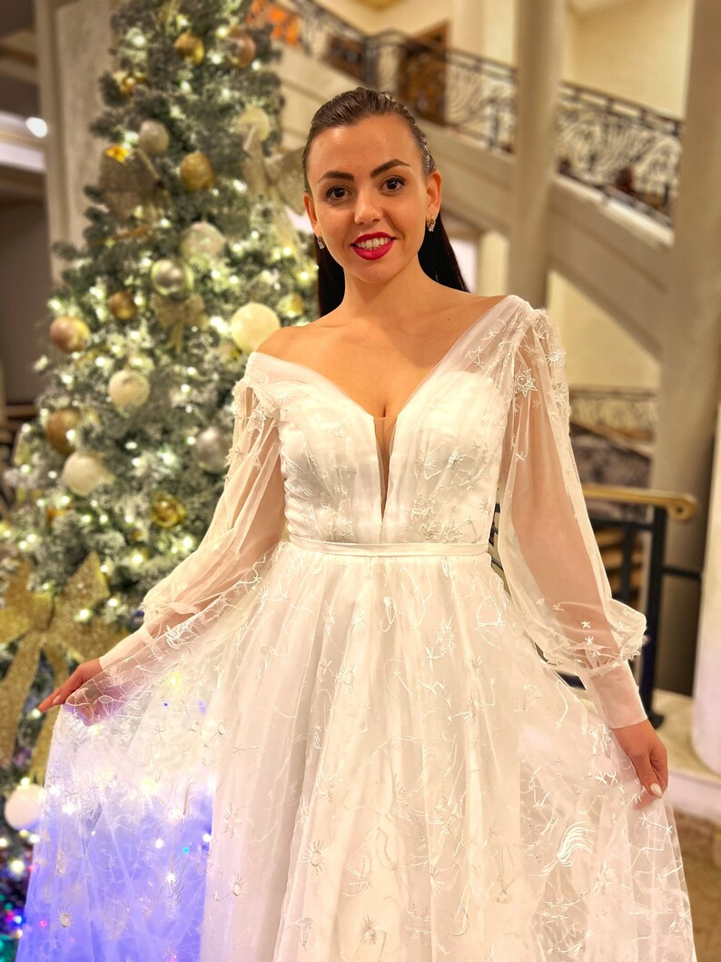 Celestial Wedding Dress With Sleeves Witchy Star Wedding - Etsy