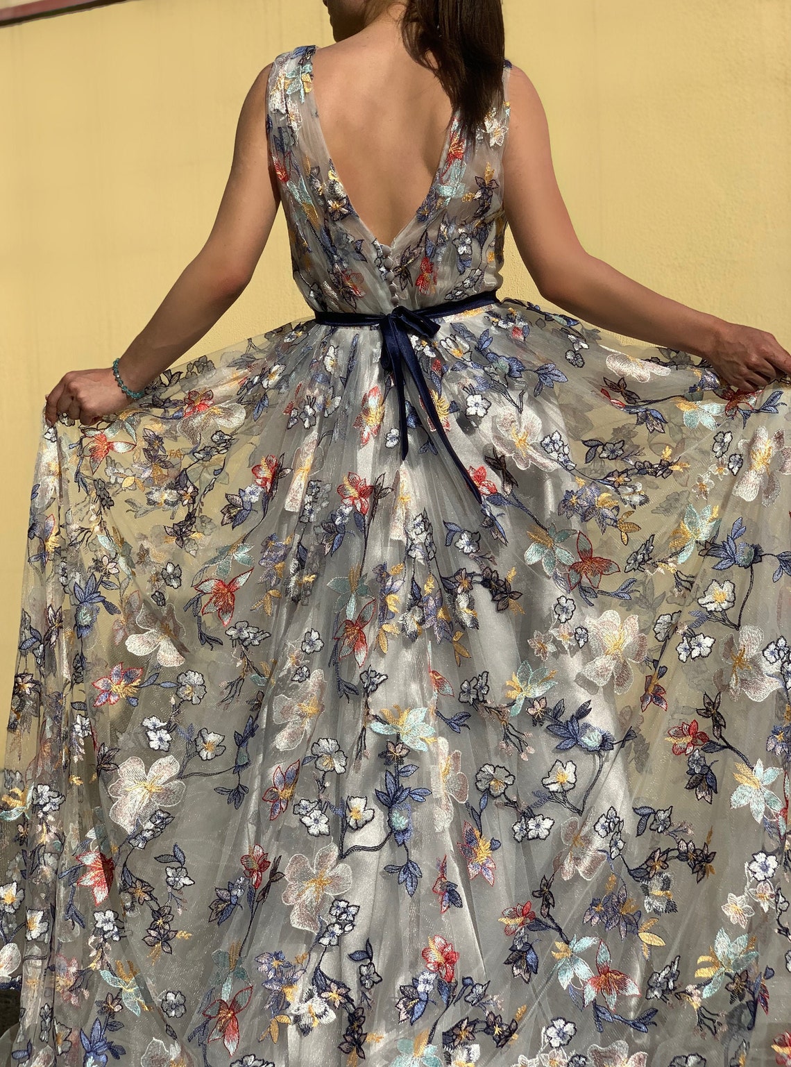 Floral Maxi Dress Embroidered Formal Dress Prom Dress Long - Etsy