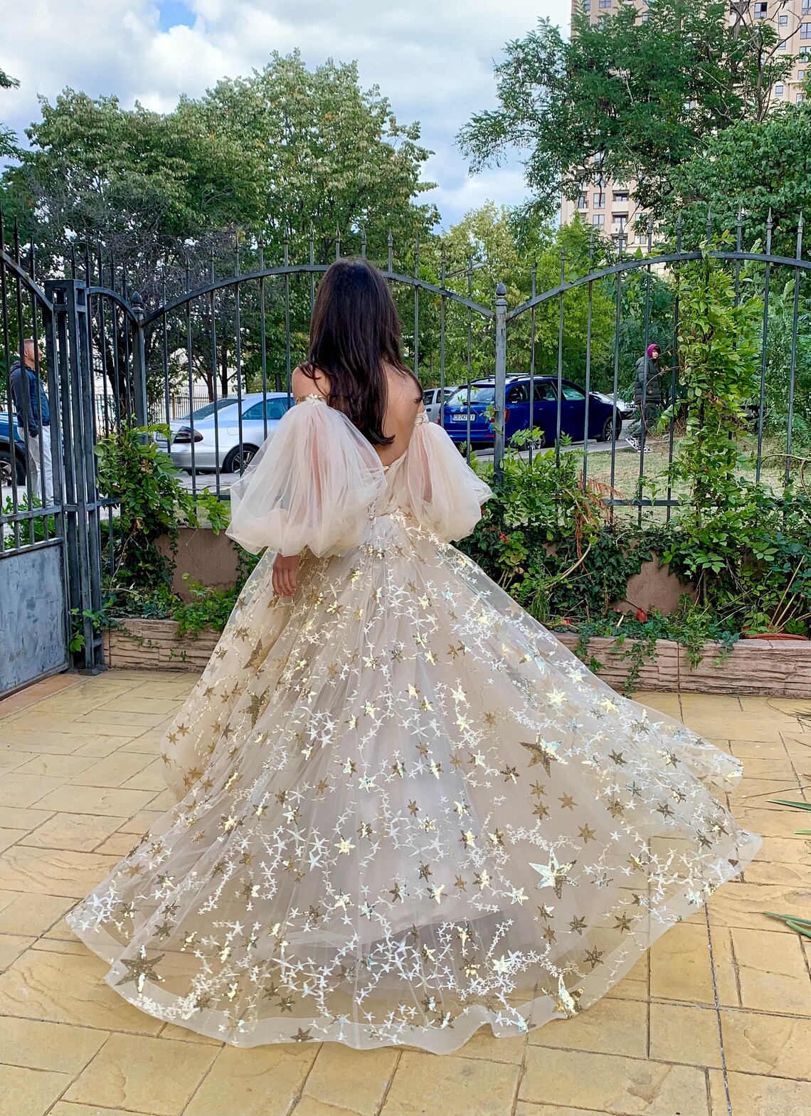 Celestial Wedding Dress With Detachable Sleeves Stars Wedding | Etsy