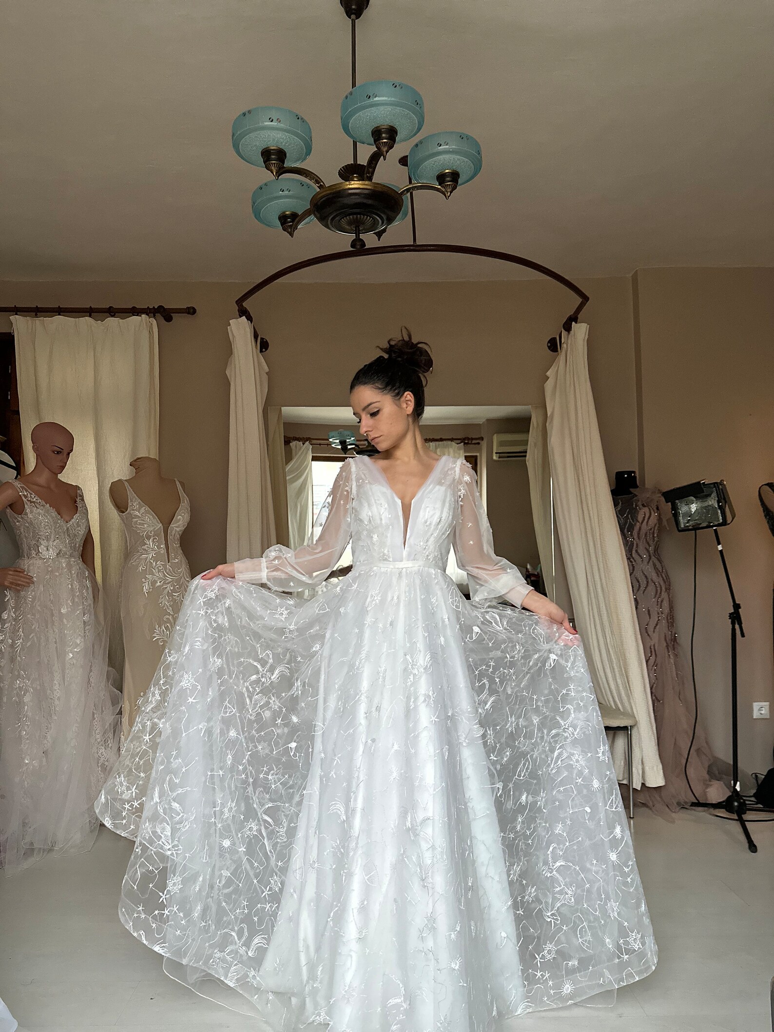 Celestial Wedding Dress With Sleeves Witchy Star Wedding - Etsy