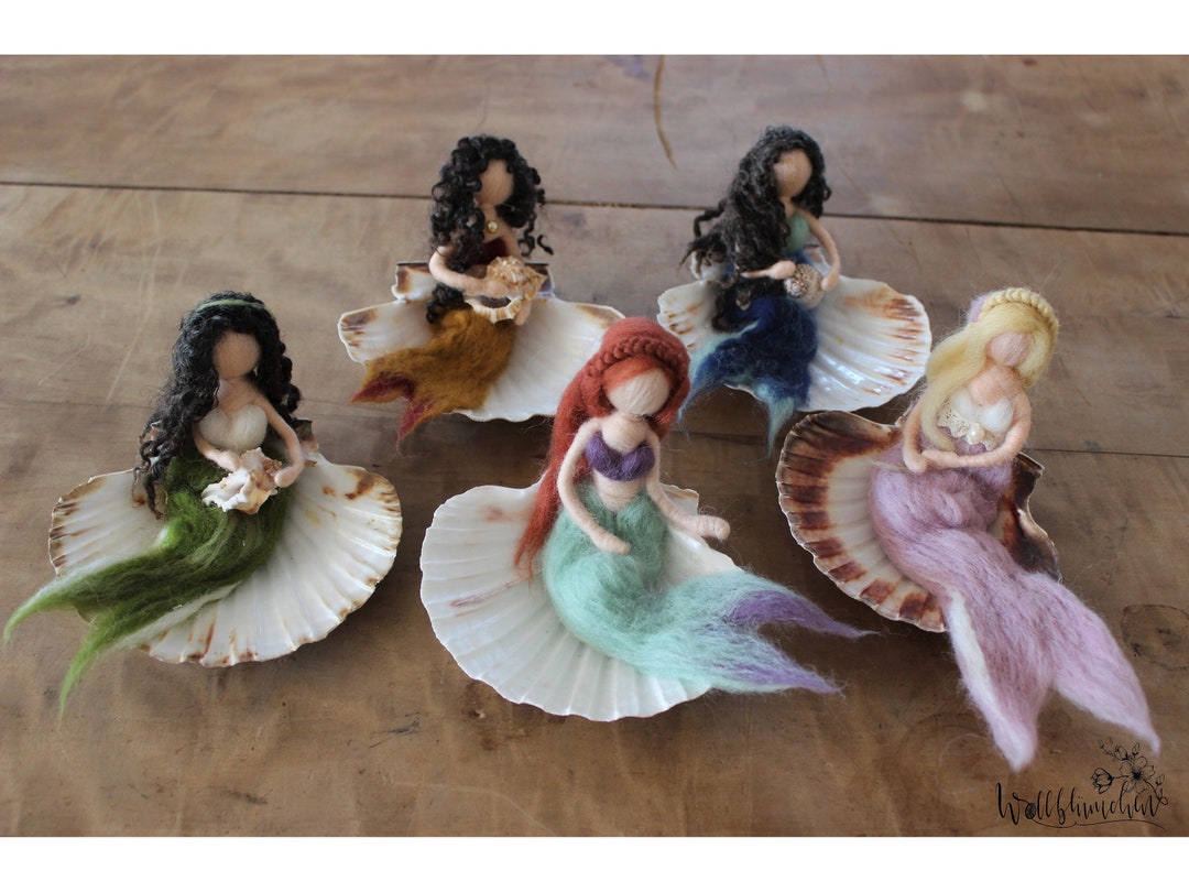 Mermaid Small Felted Mermaid Made of Wool in the Scallop - Etsy