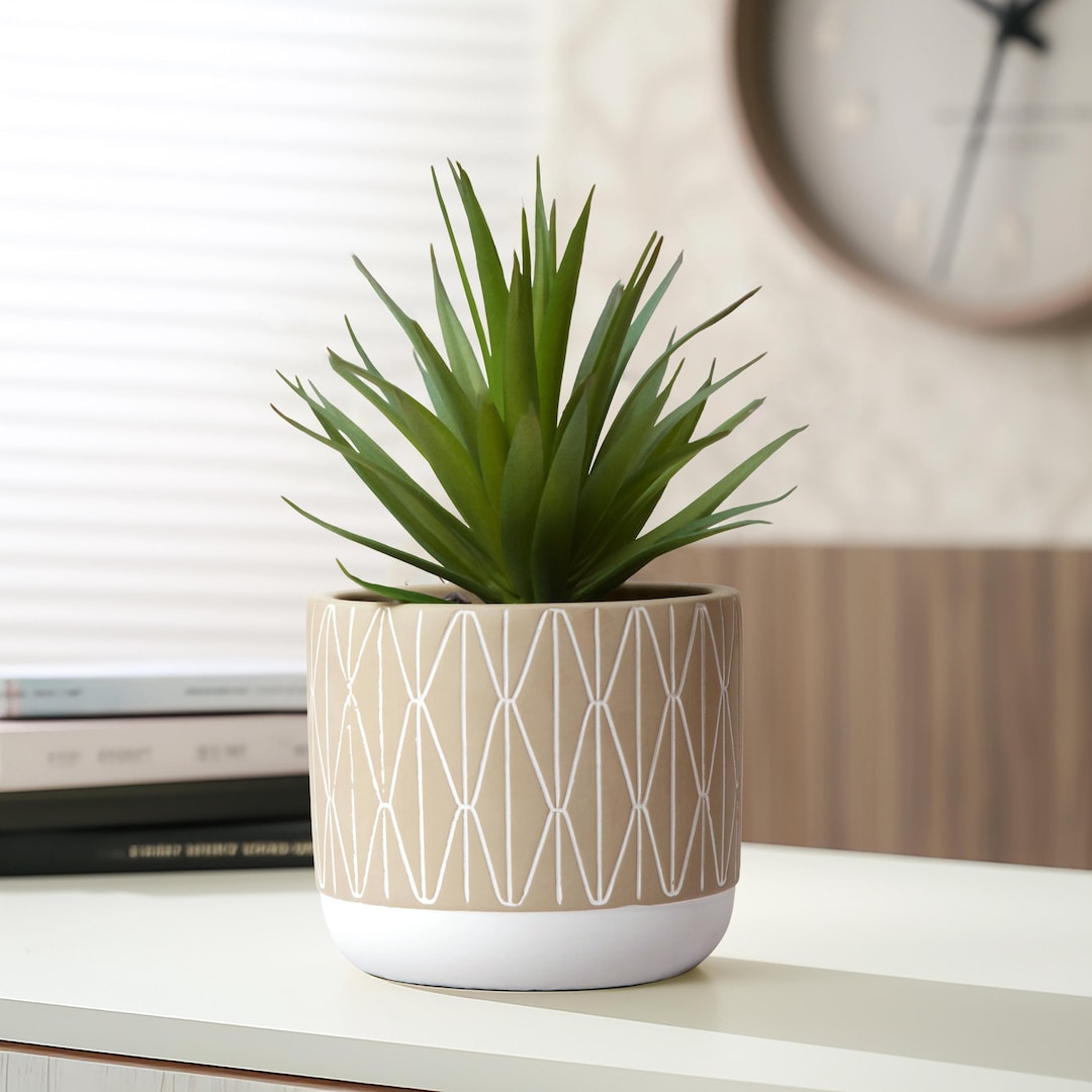 Kurrajong Farmhouse Artificial Plant, 8" High Fake Plant in Diamond ...