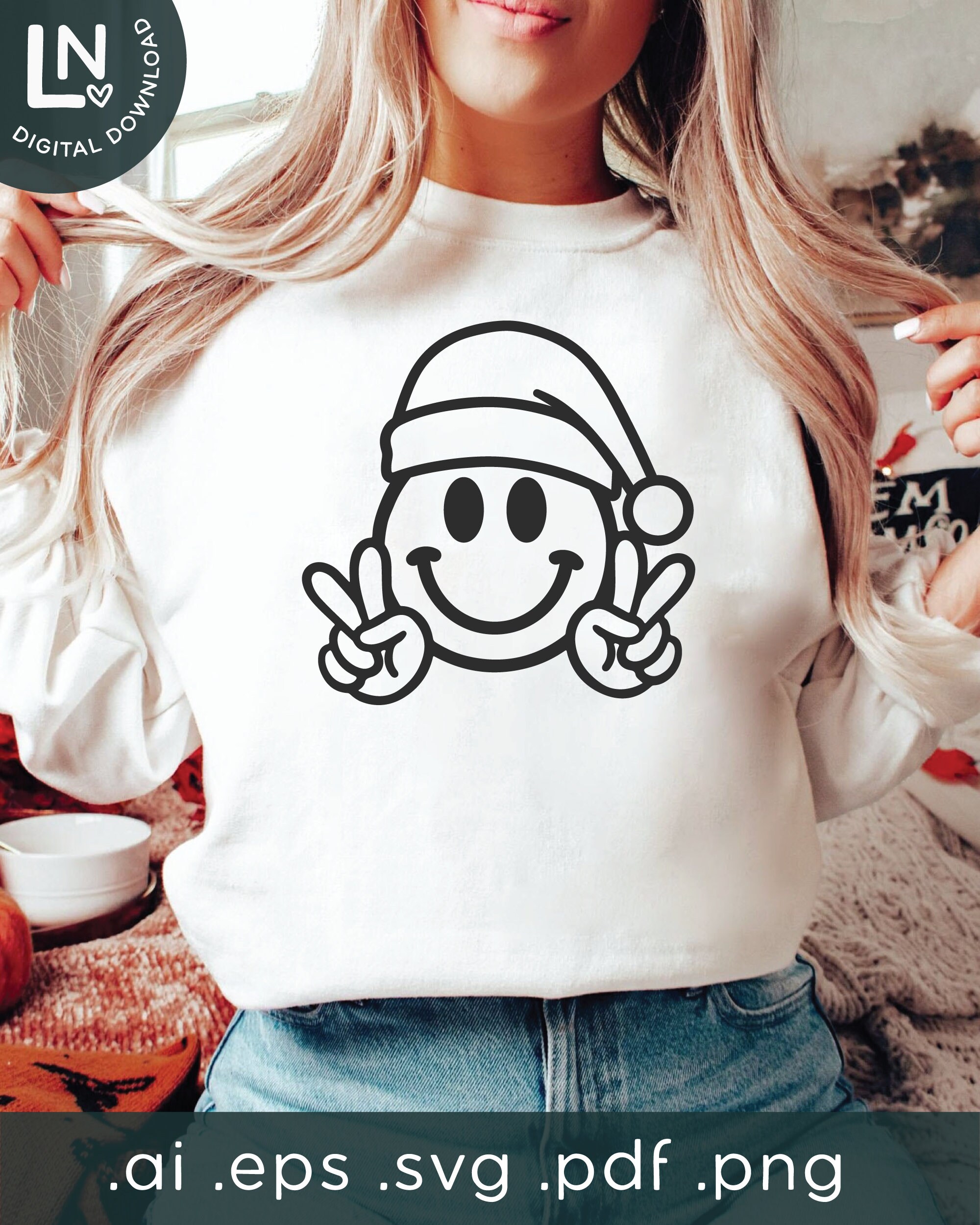 Peace Sign Smiley SVG Santa Peace Sign Svg Png Retro Peace - Etsy