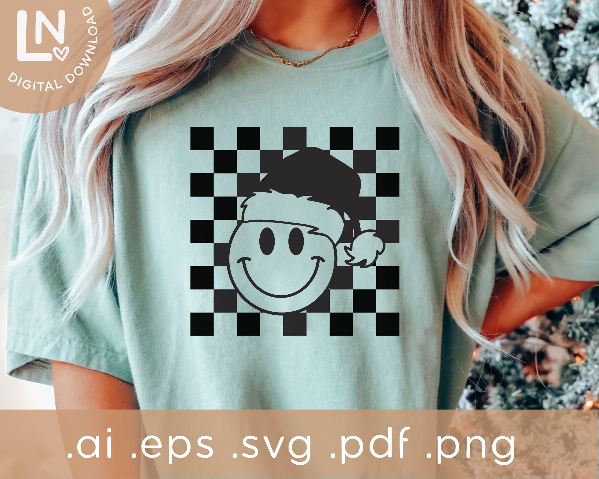 Checkered Christmas Retro Smiley Svg | Checked Christmas Santa Smiley ...