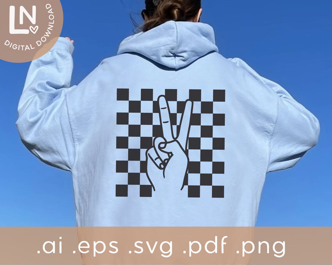 Checkered Peace Sign SVG | Peace Hand PNG SVG Cut File - Etsy