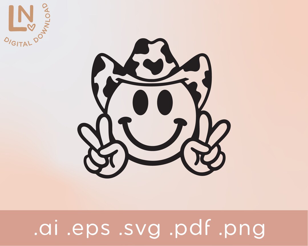 Cowboy Hat Smiley SVG Png | Cow Print Smiley Face Svg | Cowboy Hat ...