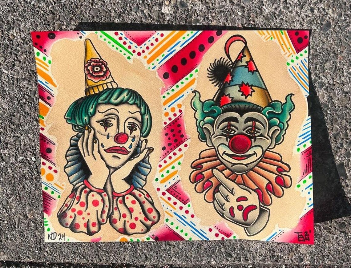 Clownin' Around Tattoo Flash Print - Etsy