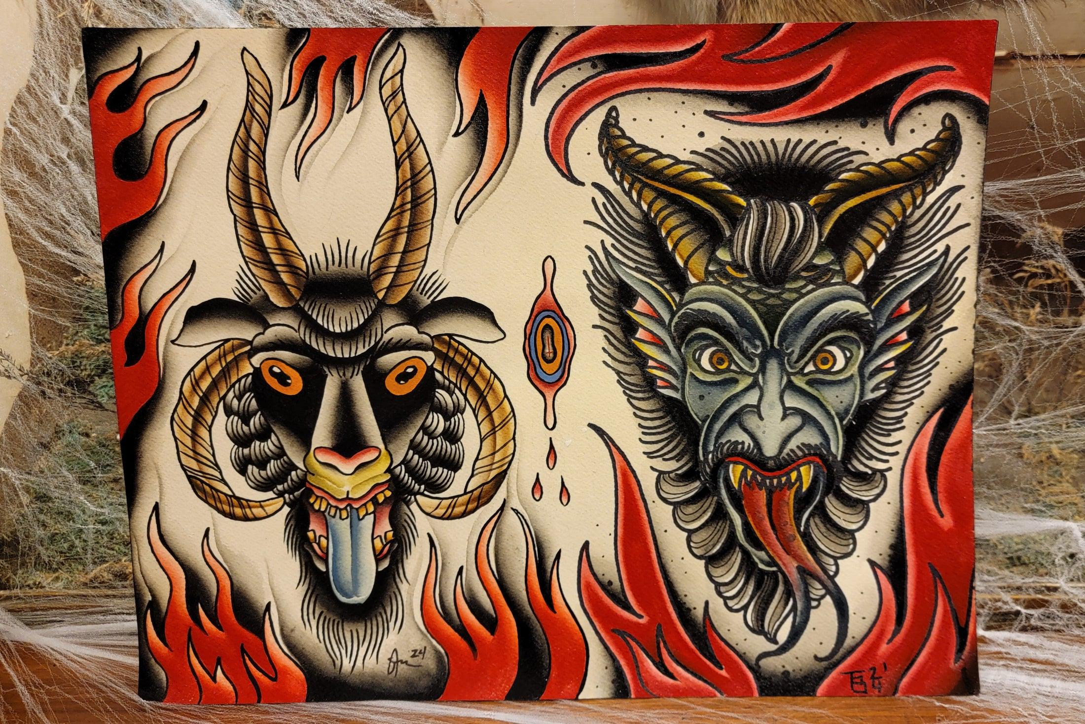 Hellions Tattoo Flash Print Devil Goat Baphomet - Etsy