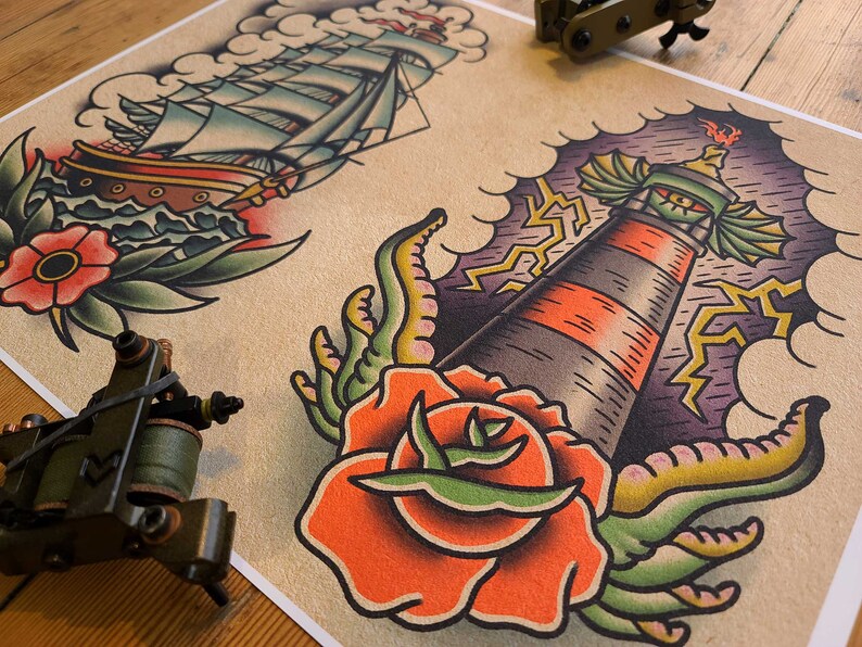 Nautical Tattoo Flash Sheet - Etsy