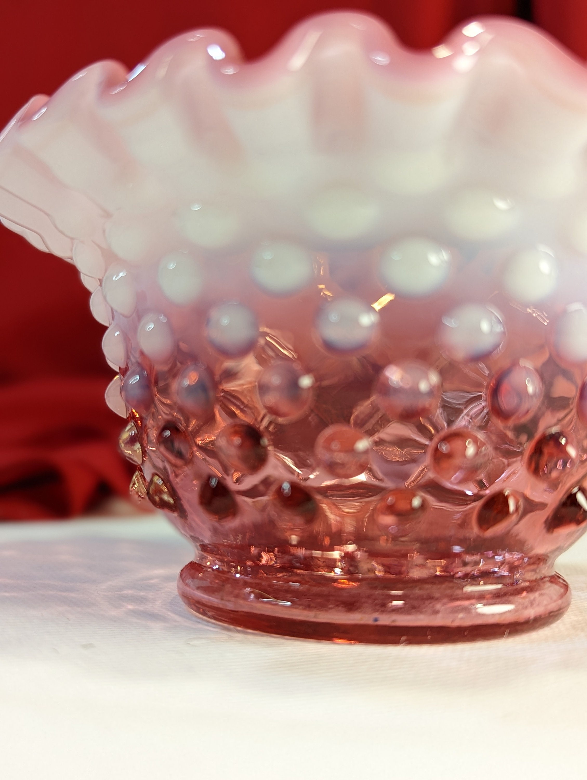 Fenton Art Glass Cranberry Opalescent Hobnail Flared Bonbon - Etsy