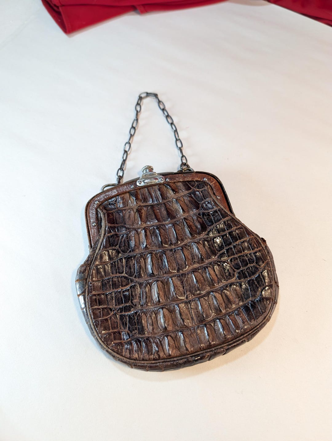 Edwardian Chatelaine Bag Crocodile Leather Pat. Feb. 27 1900 Coin Purse ...