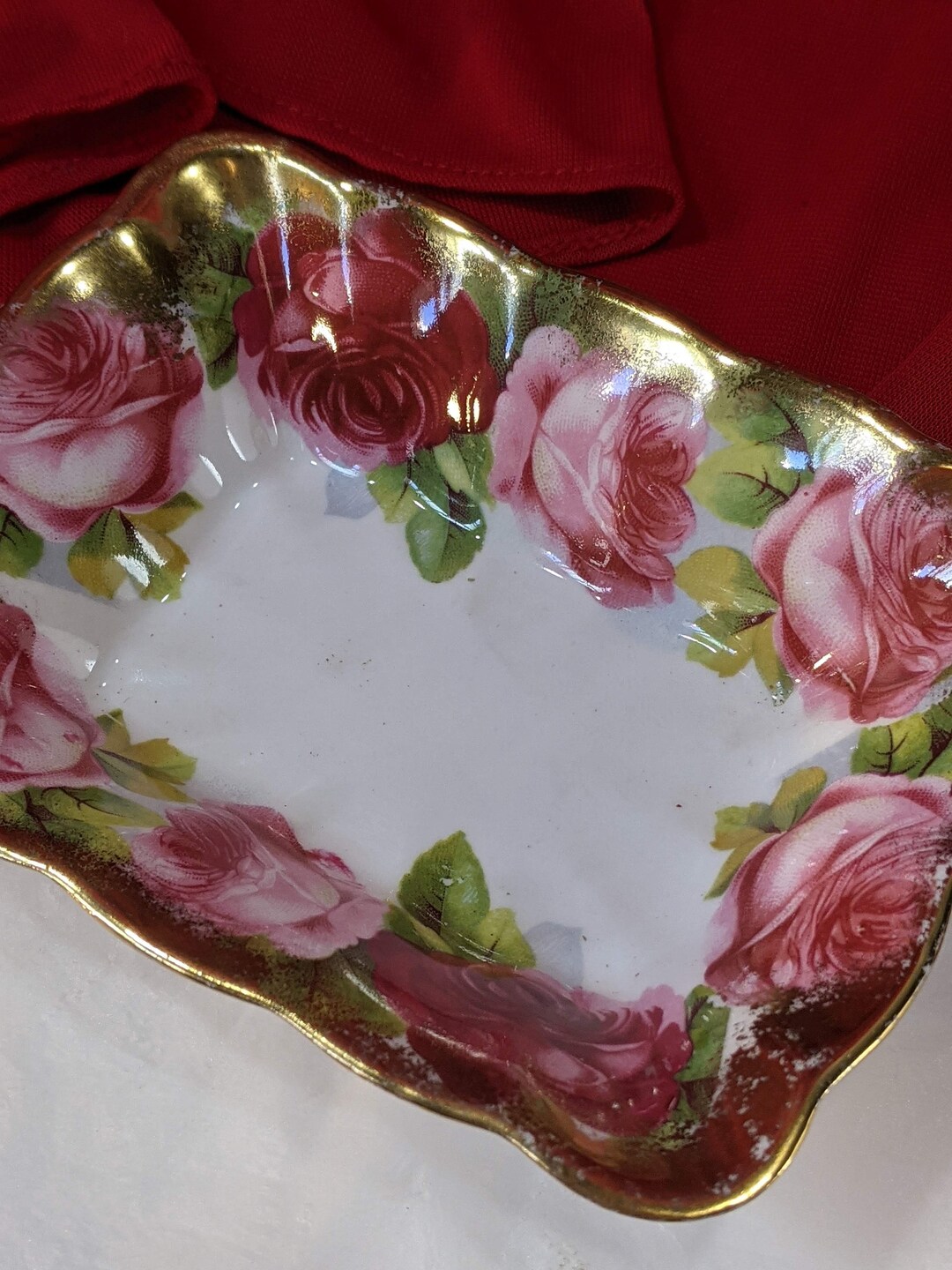 Royal Albert Old English Roses Nut Dish, Gold Scalloped China Candy ...