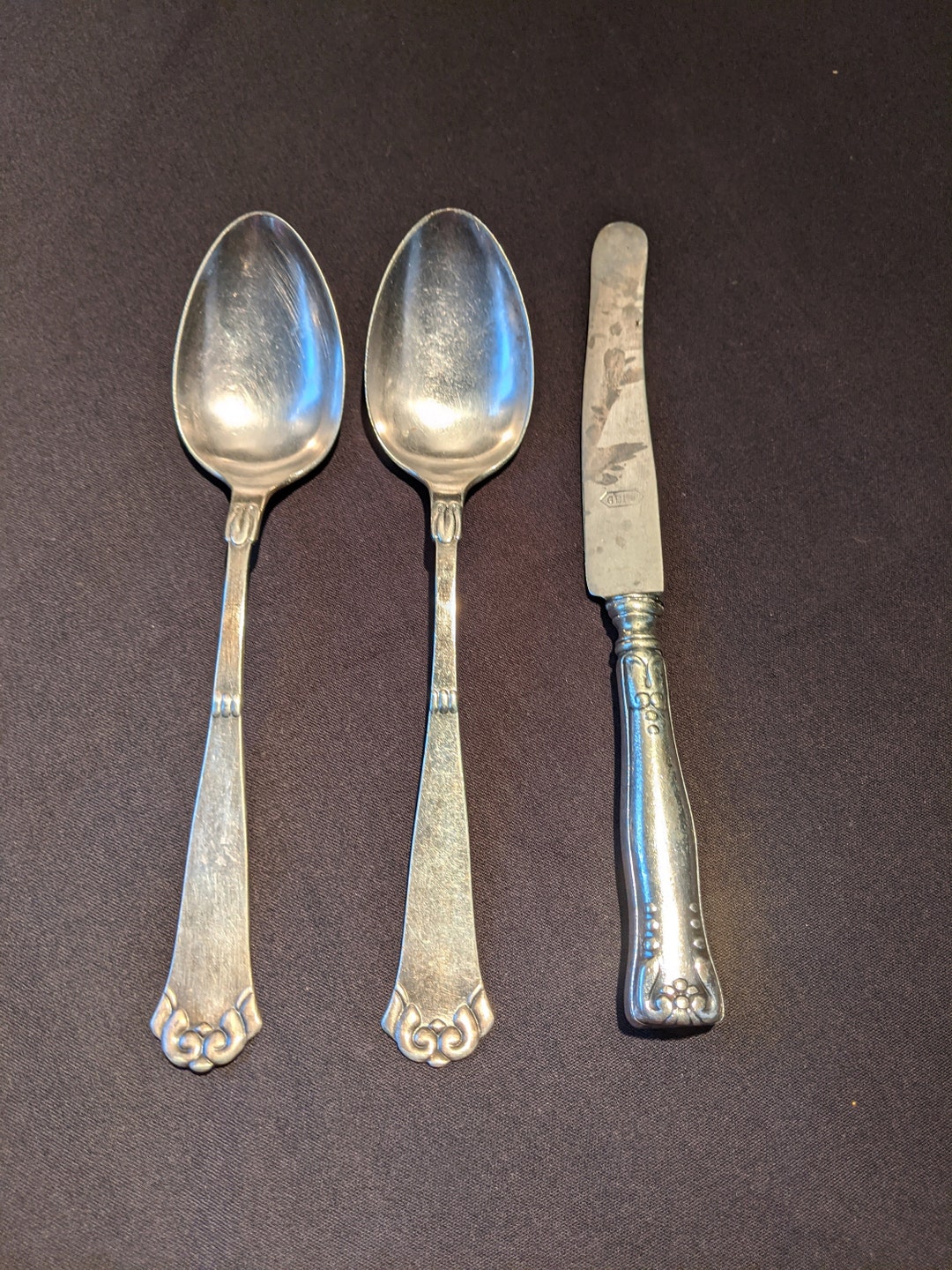 Vintage Silver Plated Flatware Two Soup Spoons and One Knife, GERO ...