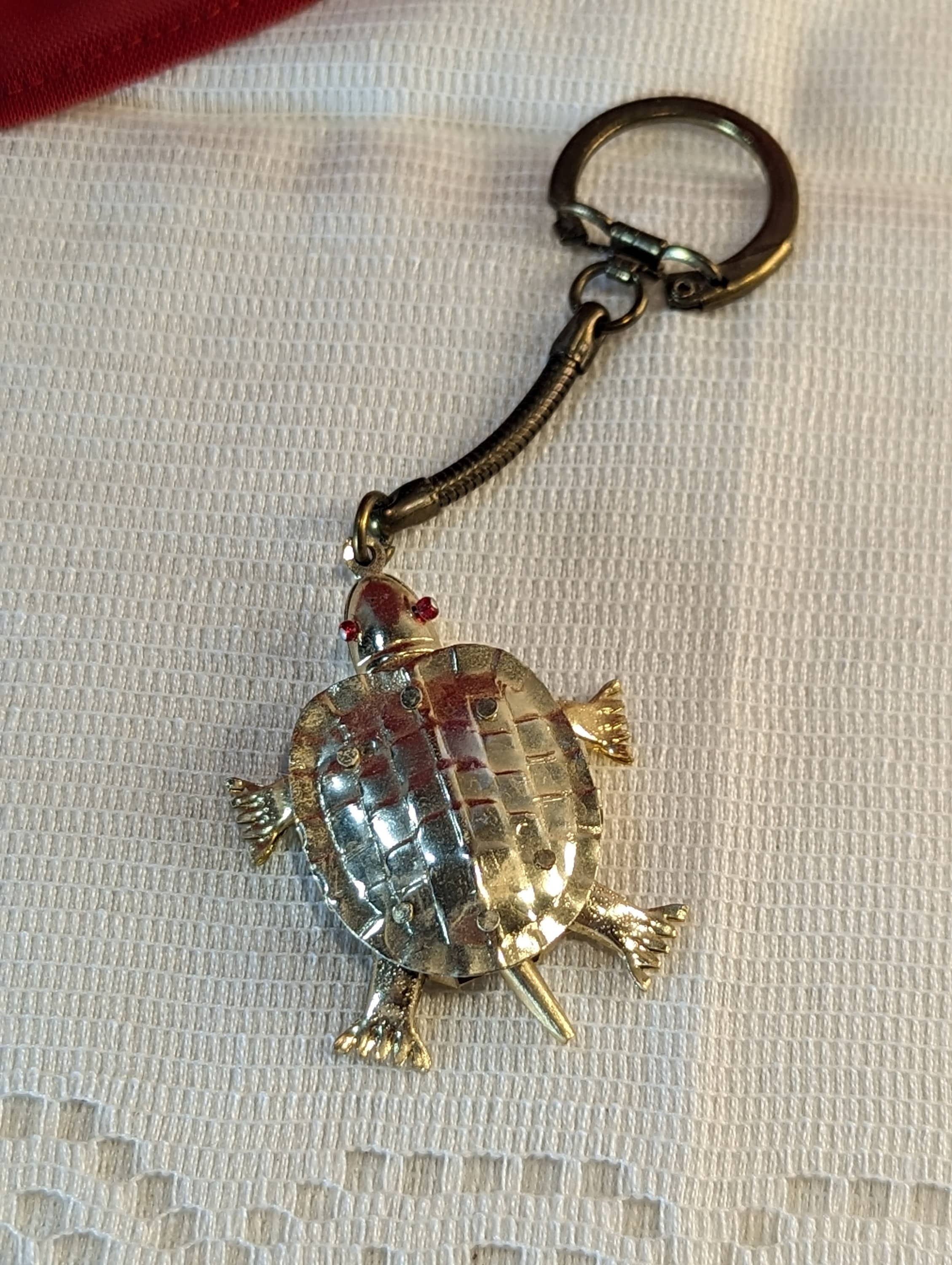 Bright Gold Metal Snapping Turtle Keychain With Articulated - Etsy