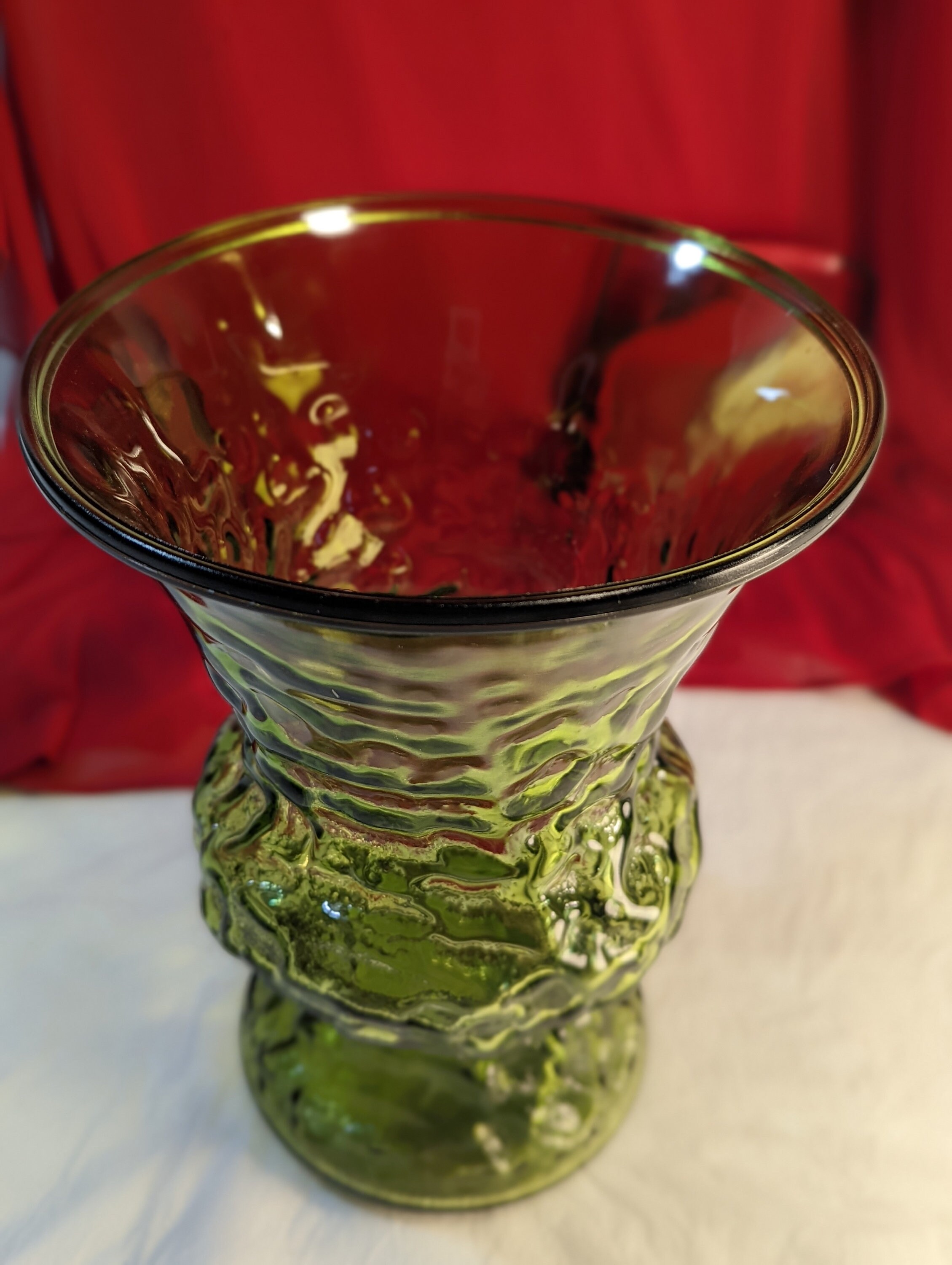 Crinkle Glass Green E O Brody Flower Vase Deep Green Art Glass - Etsy