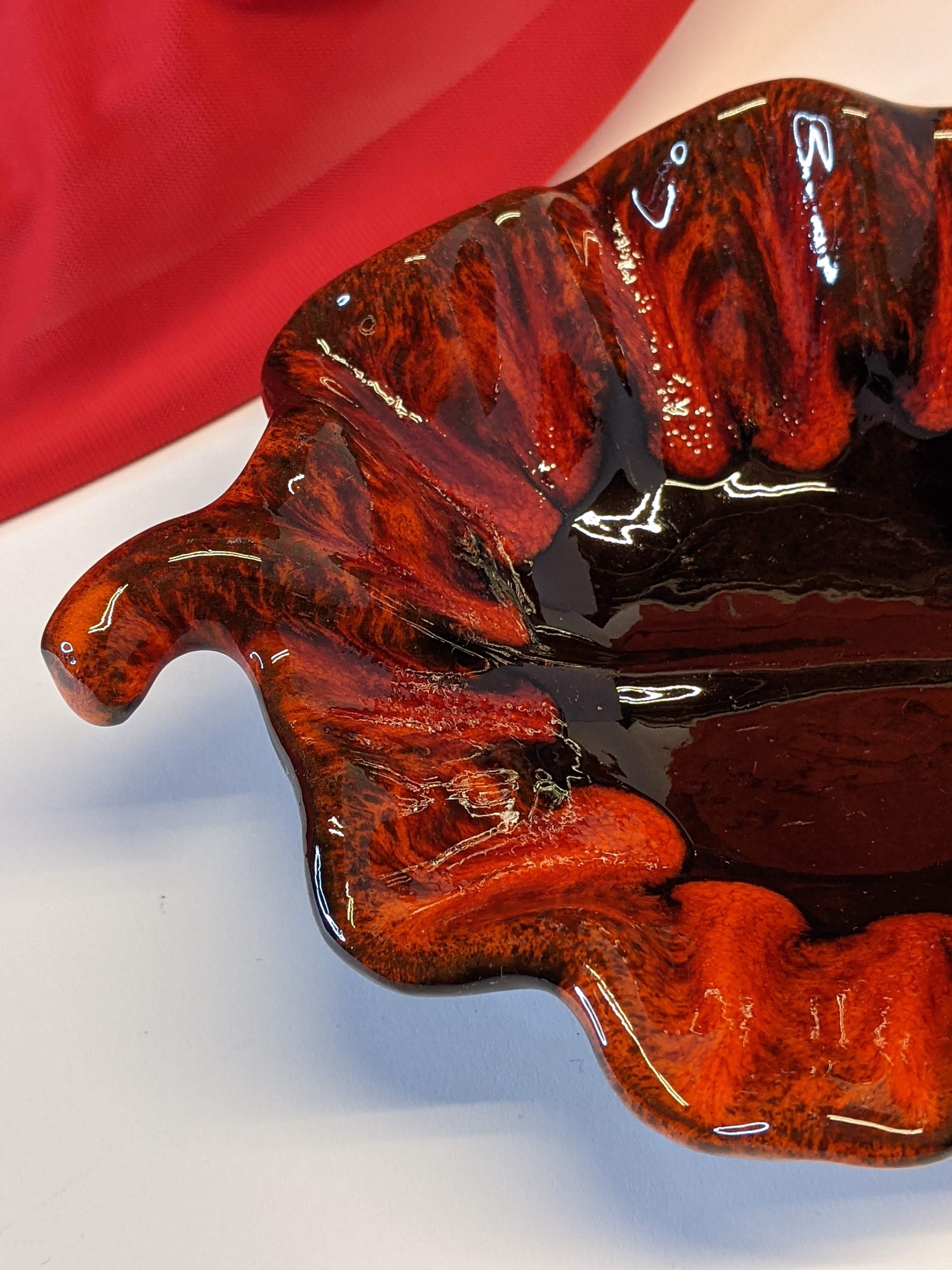 Art Pottery Canuck Pottery Red Drip Glaze Leaf Motif | Etsy