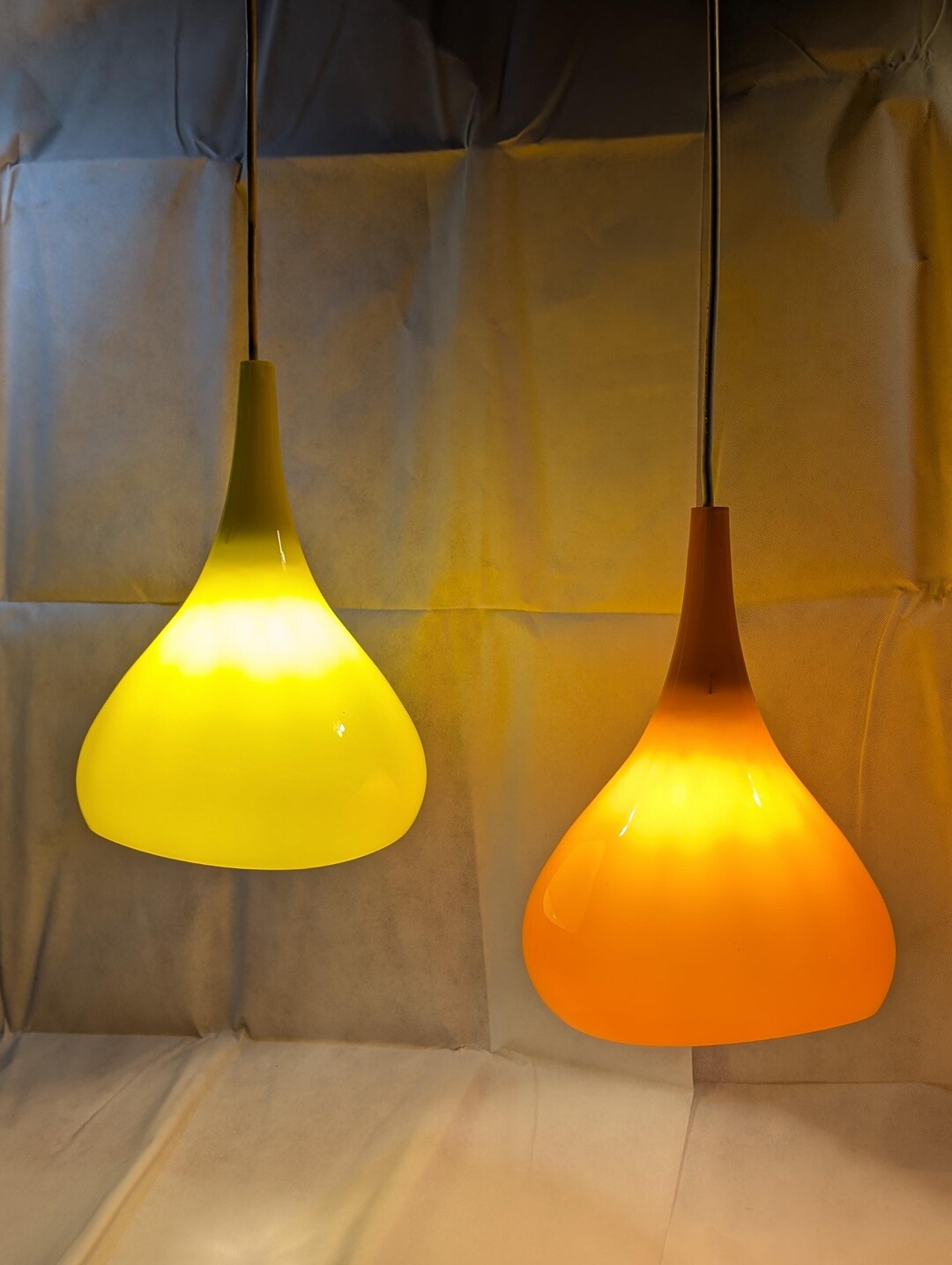 Orange and Yellow MCM Pendant Light Hanging Glass Globes Danish Design ...
