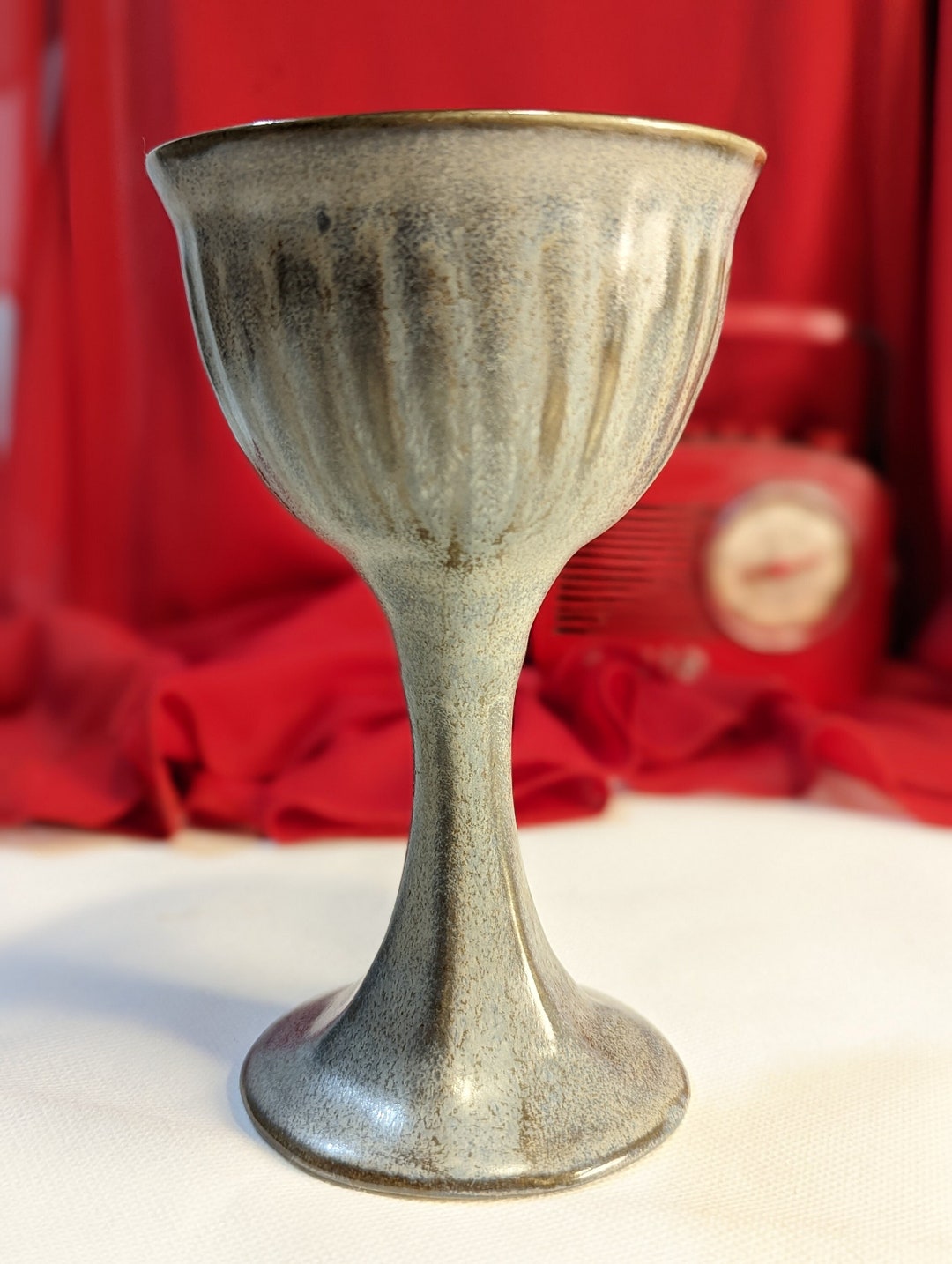 Art Pottery Blue Grey Glazed Wine Goblet Chalice Smooth Satin Hand ...