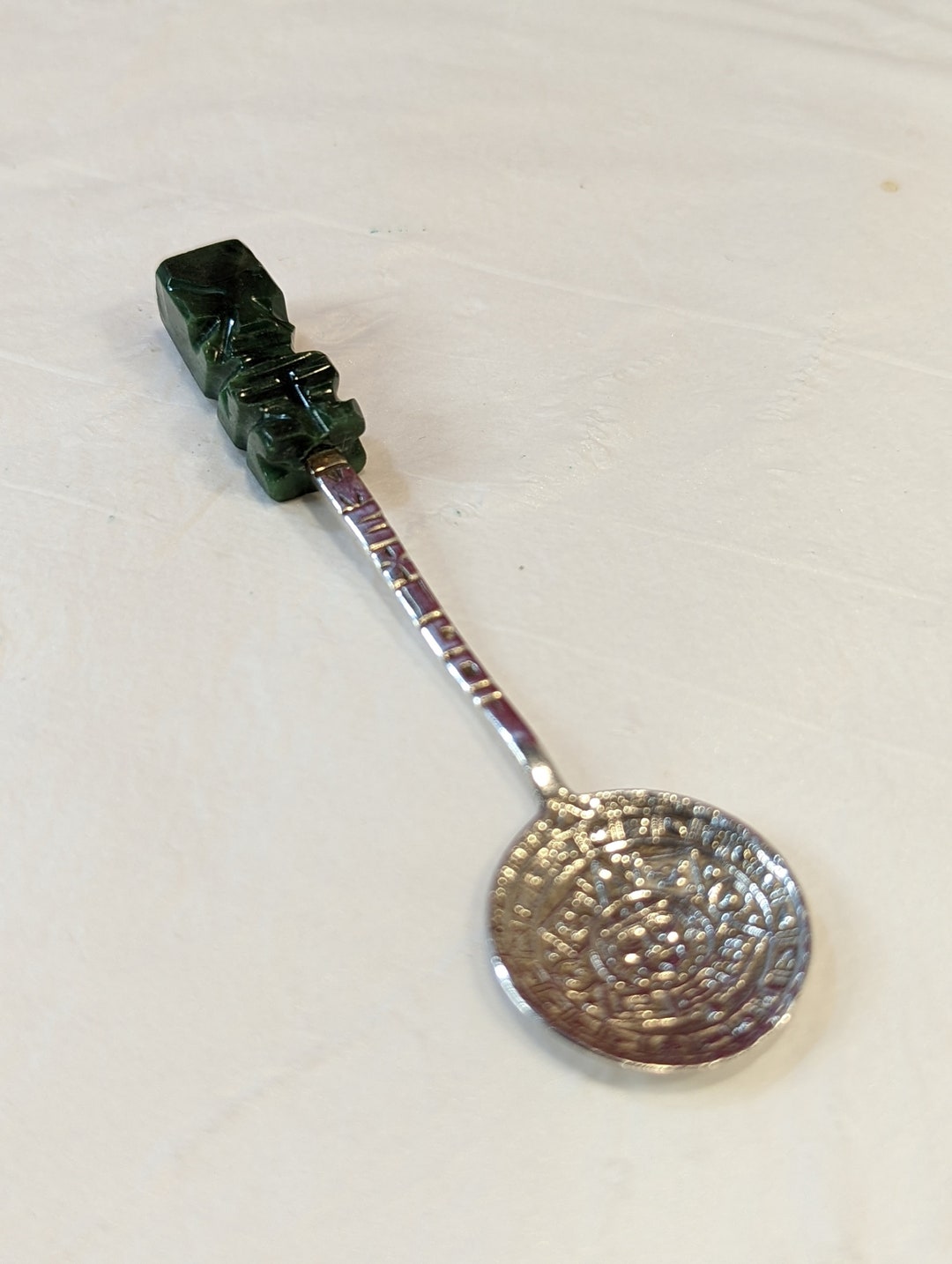 Aztec Mexico Jade Souvenir Collector Decorative Spoon Silver Mexican ...