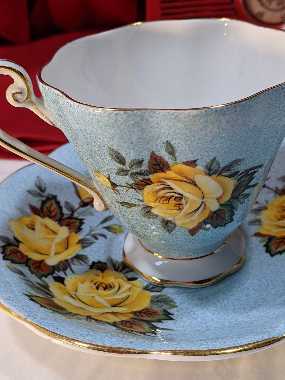 Royal Standard Tea Cup and Saucer, Blue With Yellow Fine China Tea Cup ...
