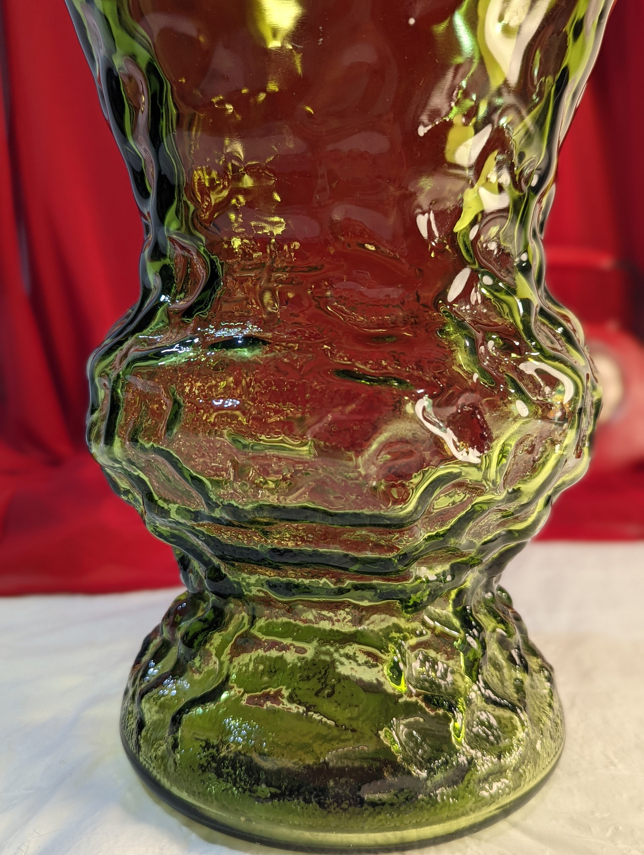 Crinkle Glass Green E O Brody Flower Vase Deep Green Art Glass - Etsy