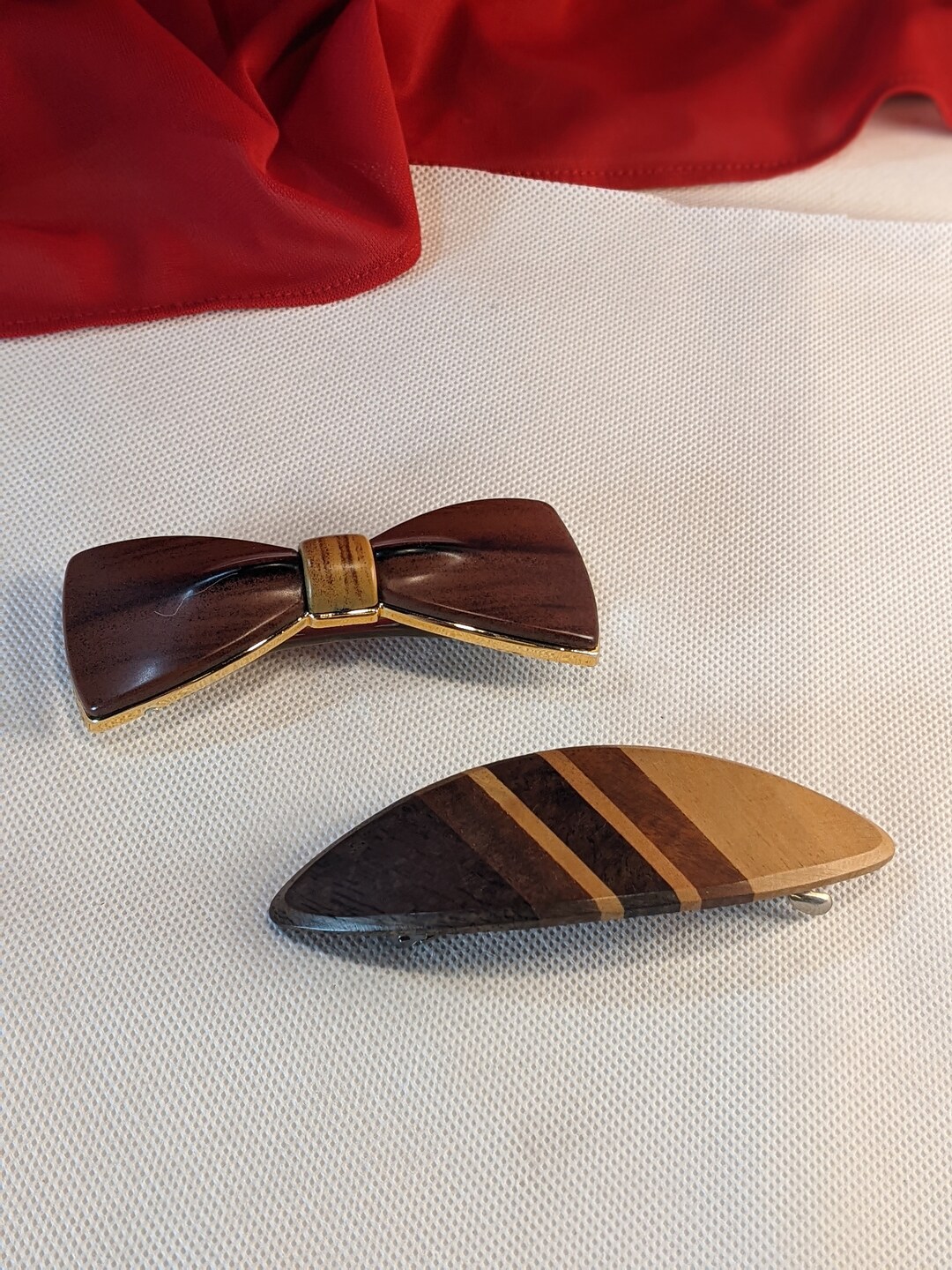 Carved Wood Hair Clips Set of 2 Vintage Wood Decorated Pony Tail Clip ...