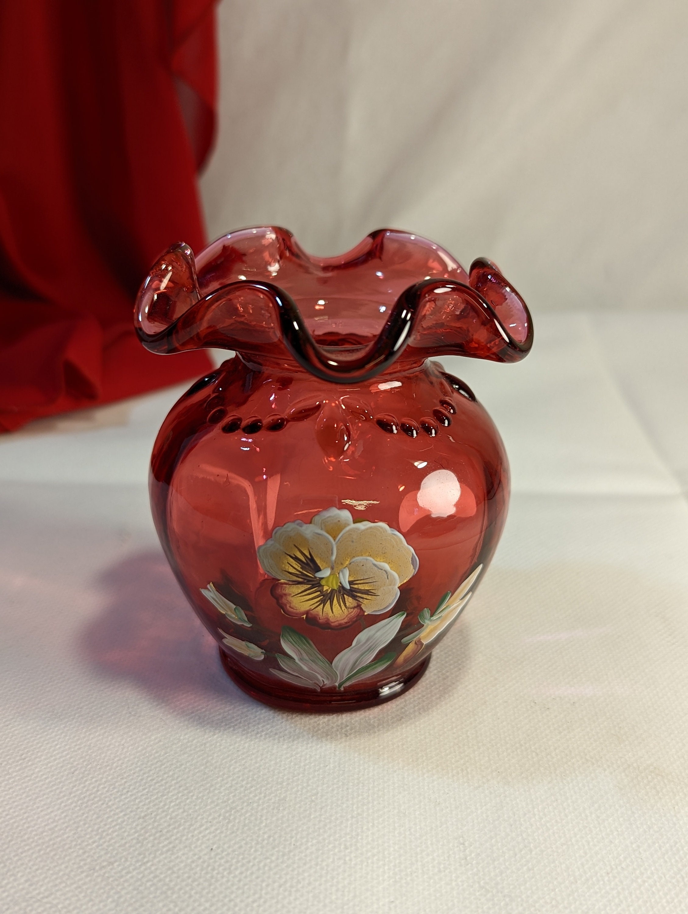 Fenton Art Glass Hand Painted and Signed Vase 1557 CW Pansies - Etsy