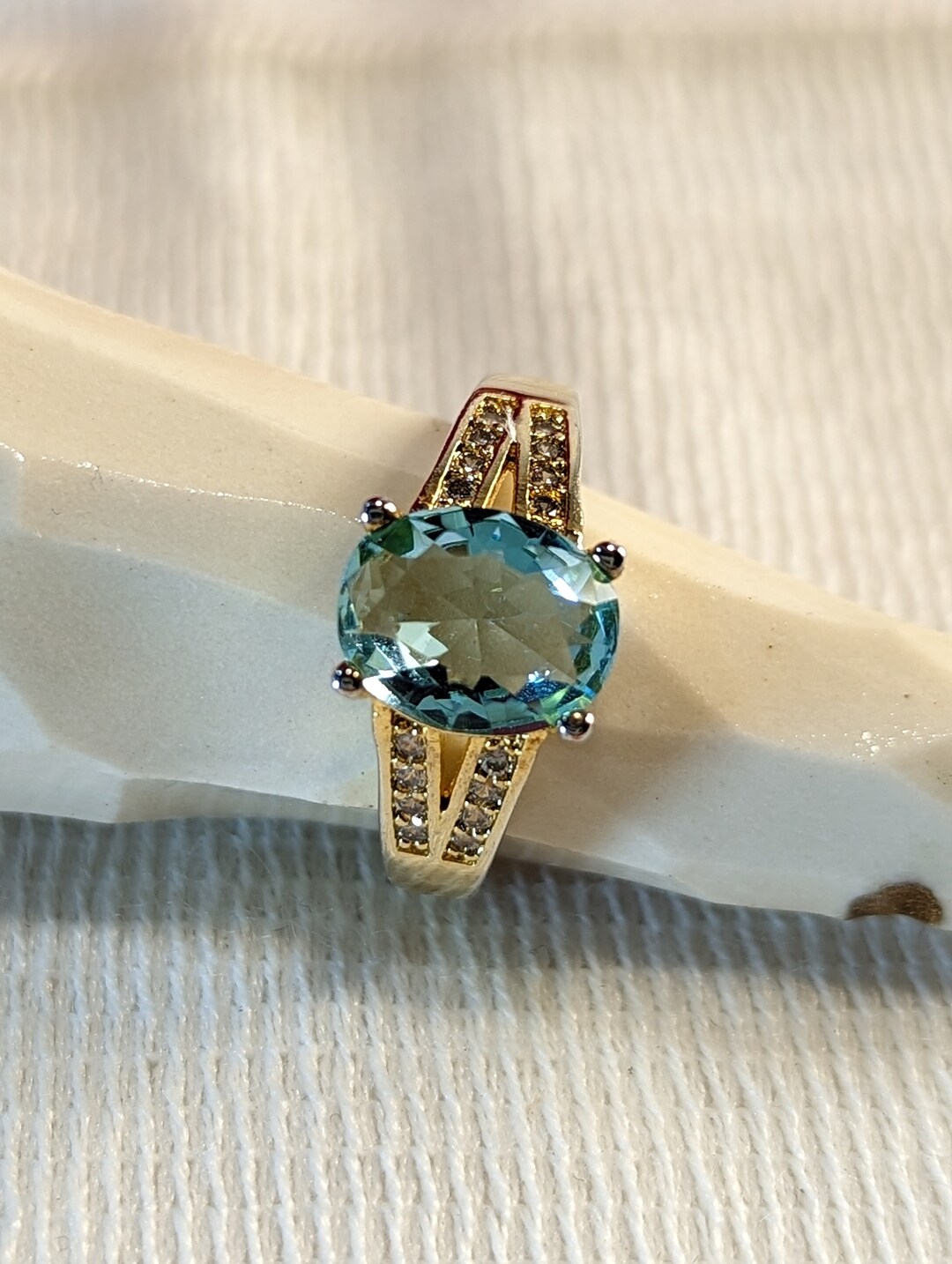Blue Stone 18K Gold Filled Cocktail Ring With 16 Cubic Zirconias and ...