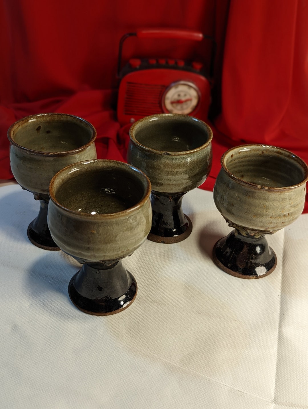 Brown Art Pottery Wine Goblets or Chalices Hand Made Glazed Pottery ...