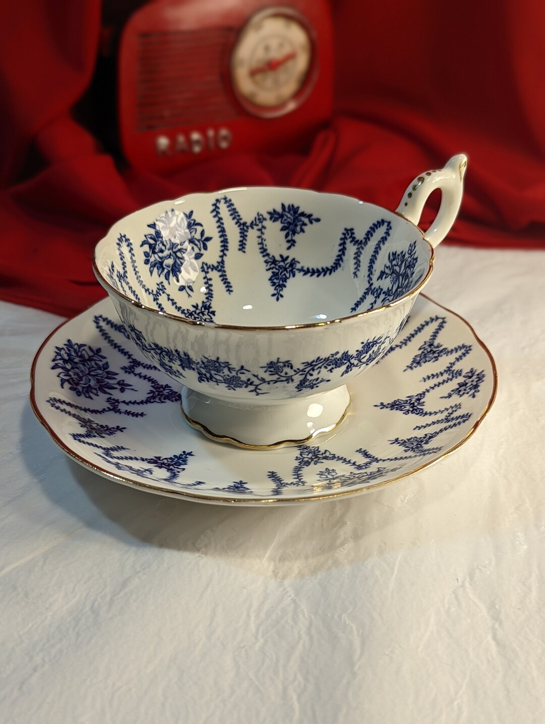Coalport Cobalt Blue Tea Cup and Saucer Set Garland Pattern Made in ...