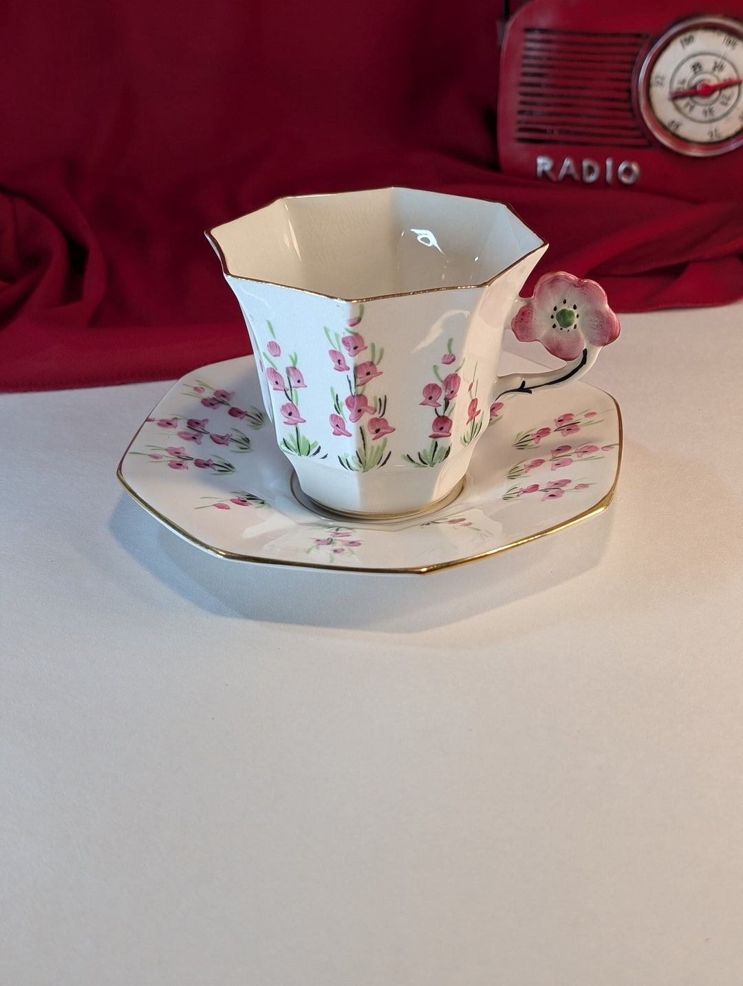 MELBA Bone China Flower Motif Tea Cup and Saucer Set 1940's White and ...