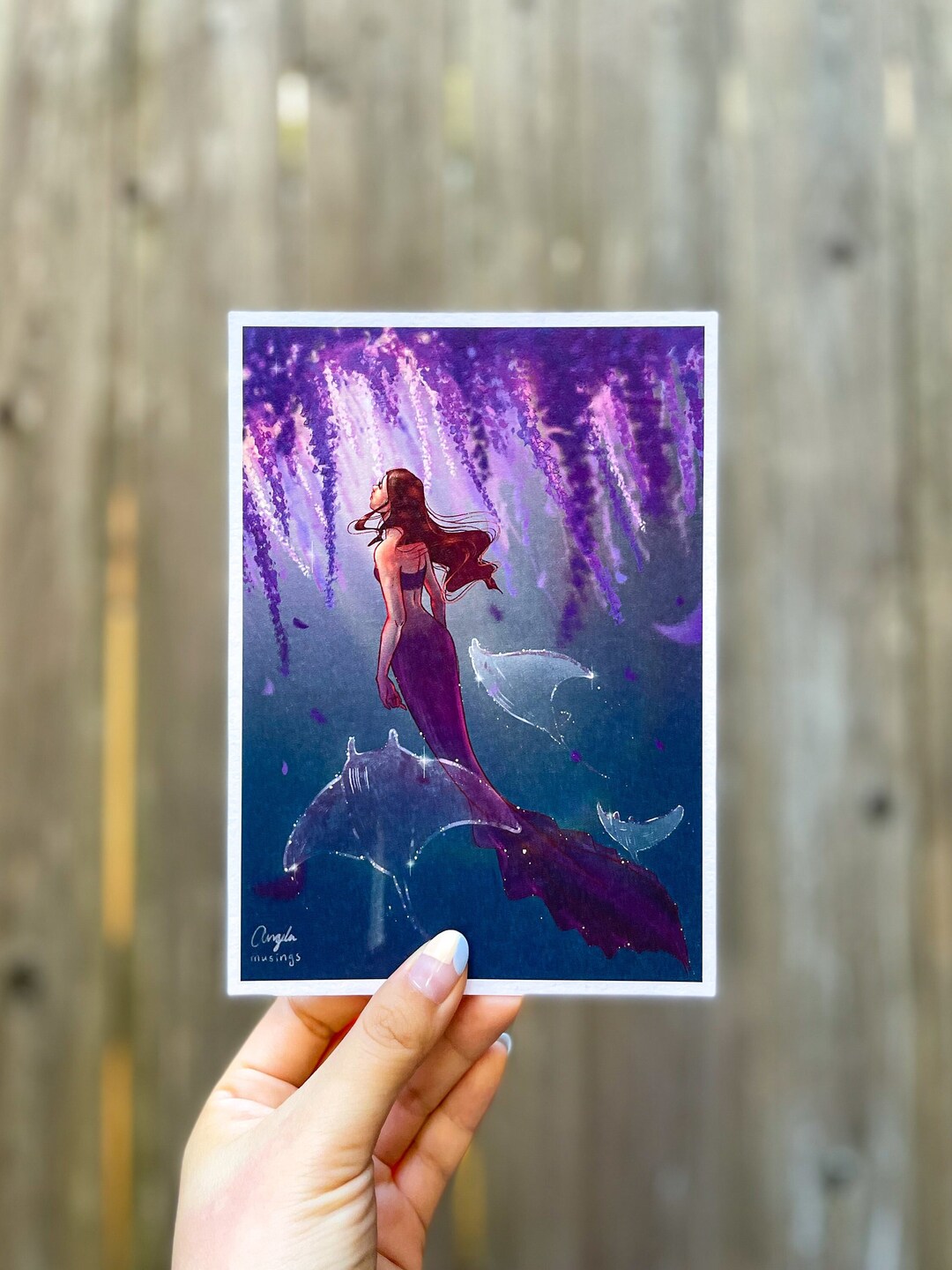 Mermaid & Ghost Ray Art Print | Sunbeam Fantasy Illustration - Etsy