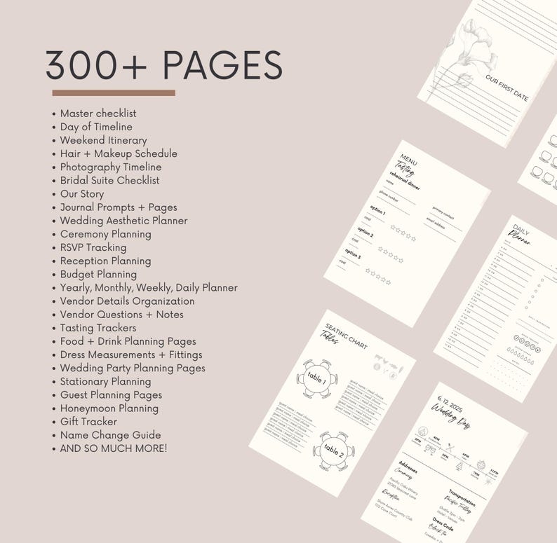 300+ Pages Printable Wedding Planner Book (PDF Download) - Etsy