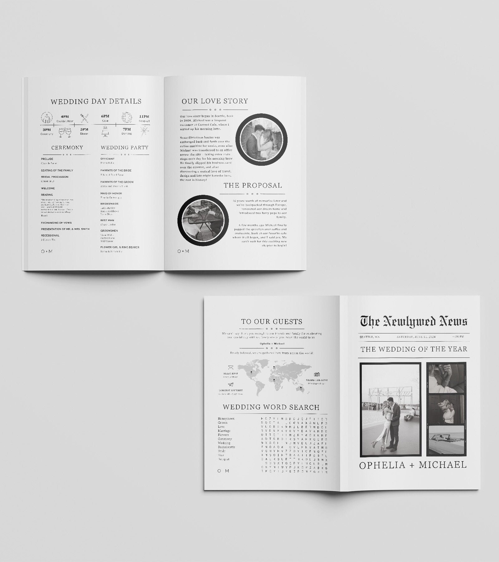 Newspaper Wedding Program Template, Canva Editable Wedding Newspaper ...