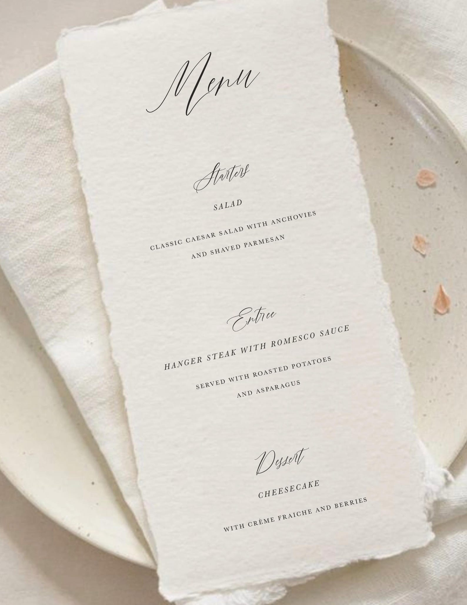 Wedding Menu With Calligraphy: Semi-custom Deckled Edge Wedding ...