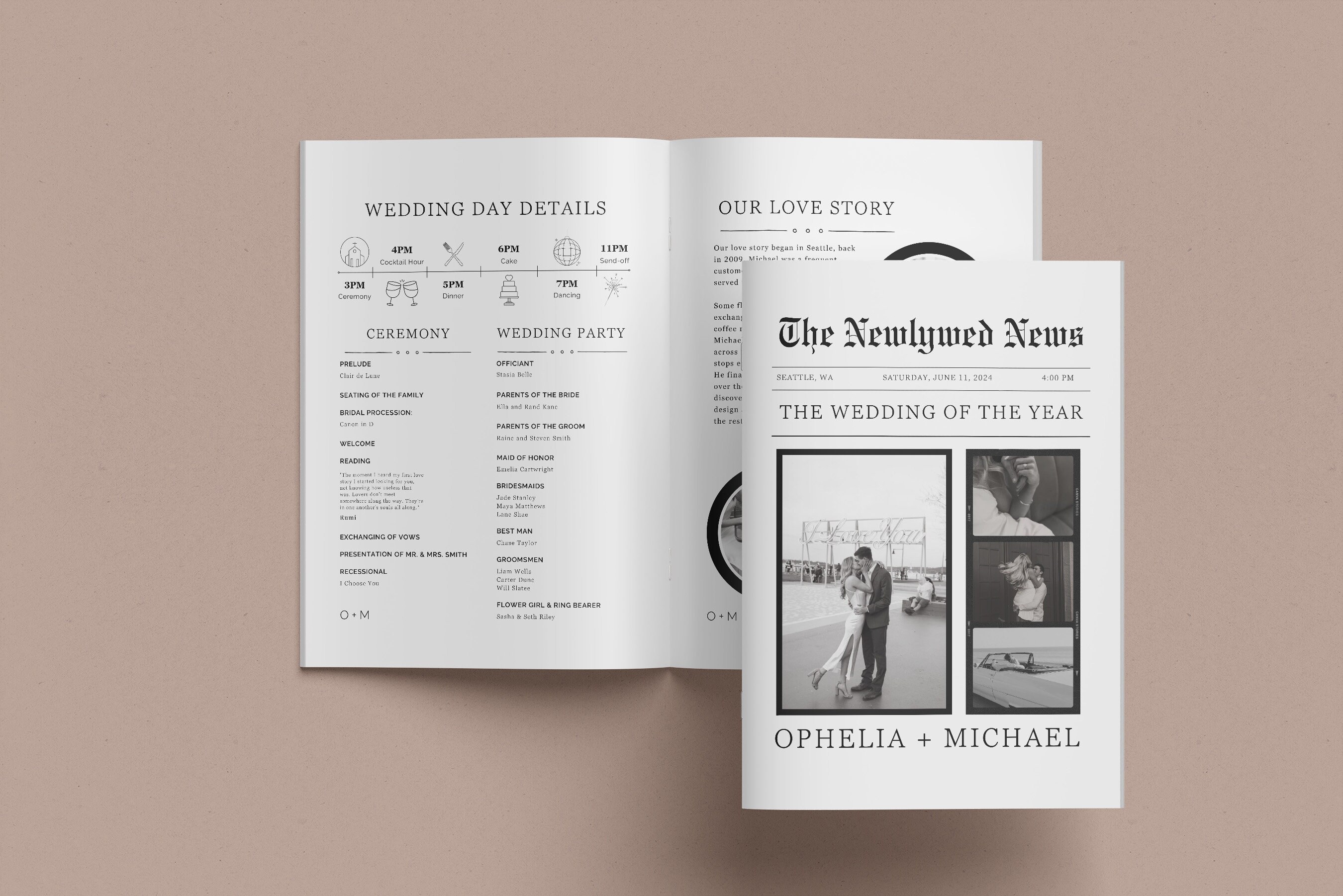 Newspaper Wedding Program Template, Canva Editable Wedding Newspaper ...