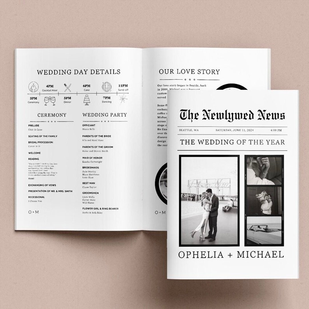 Newspaper Wedding Program Template, Canva Editable Wedding Newspaper ...
