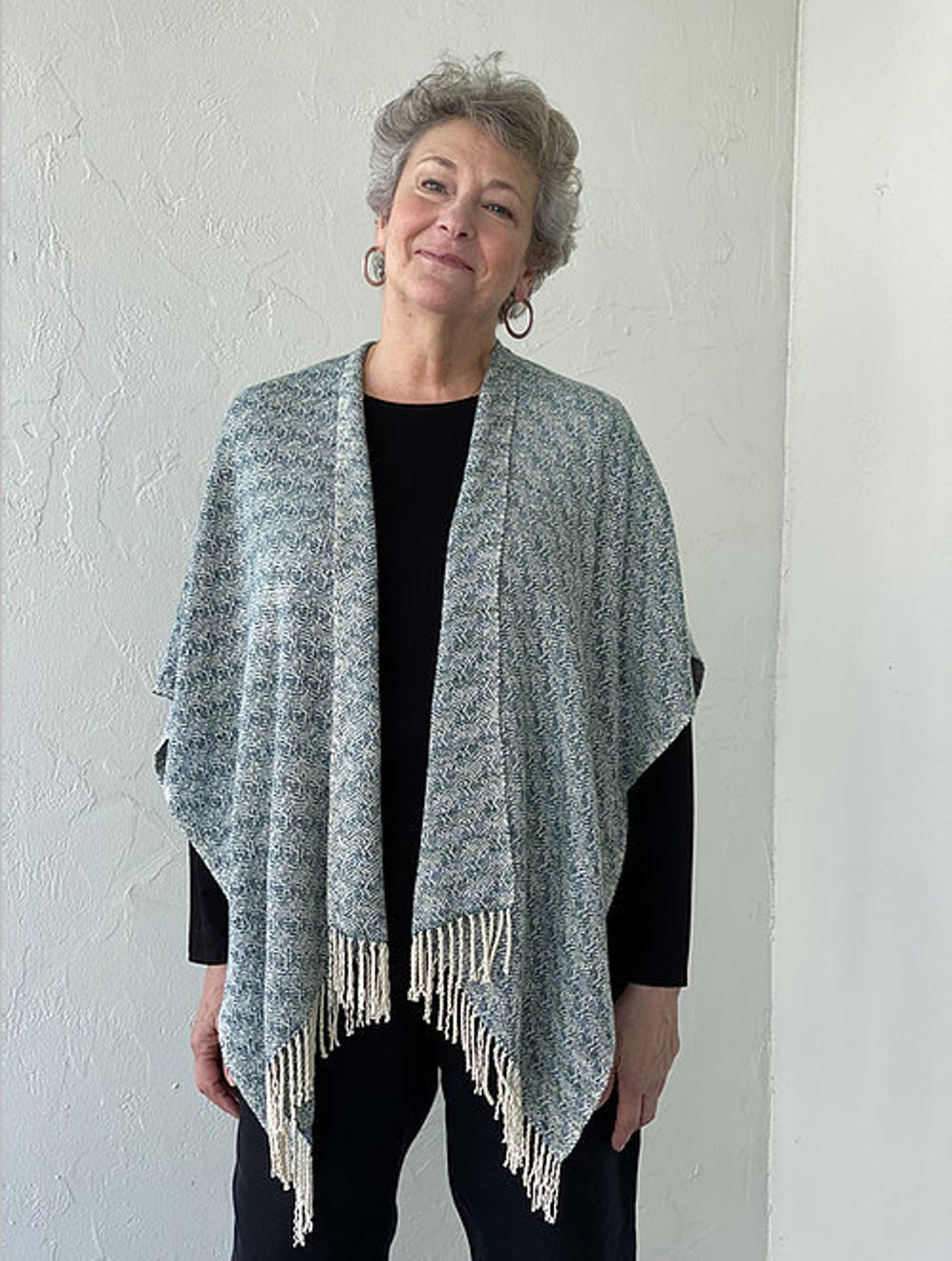 Teal/white Ruana - Etsy