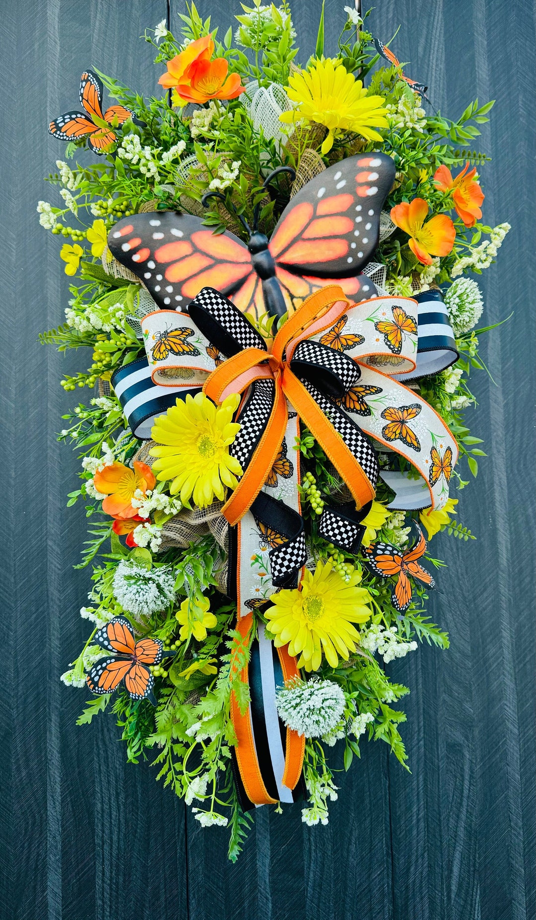 Butterfly Swag, Monarch Butterfly, Spring Wreath for Front Door, Floral ...