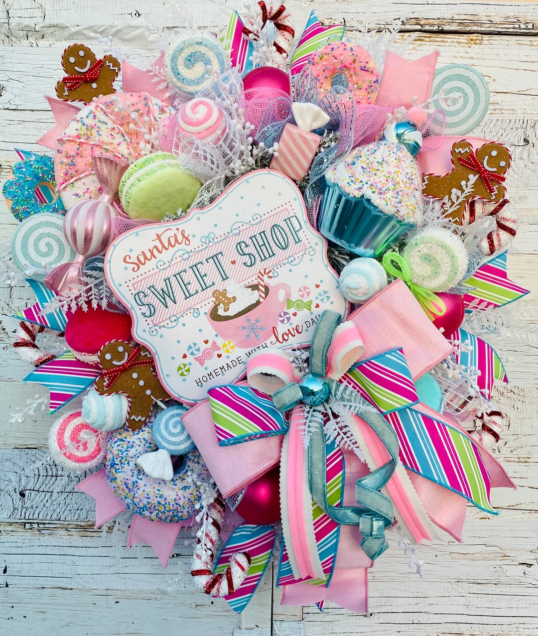 Christmas Candyland Wreath, Candy Themed Holiday Decor, Pink Christmas ...