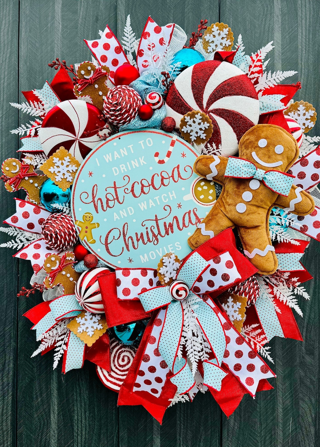 Christmas Gingerbread Wreath, Christmas Candy Wreath, Gingerbread Decor ...
