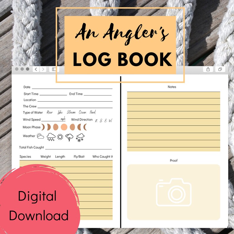 Digital Download Angler's Log Book Printable Pages - Etsy