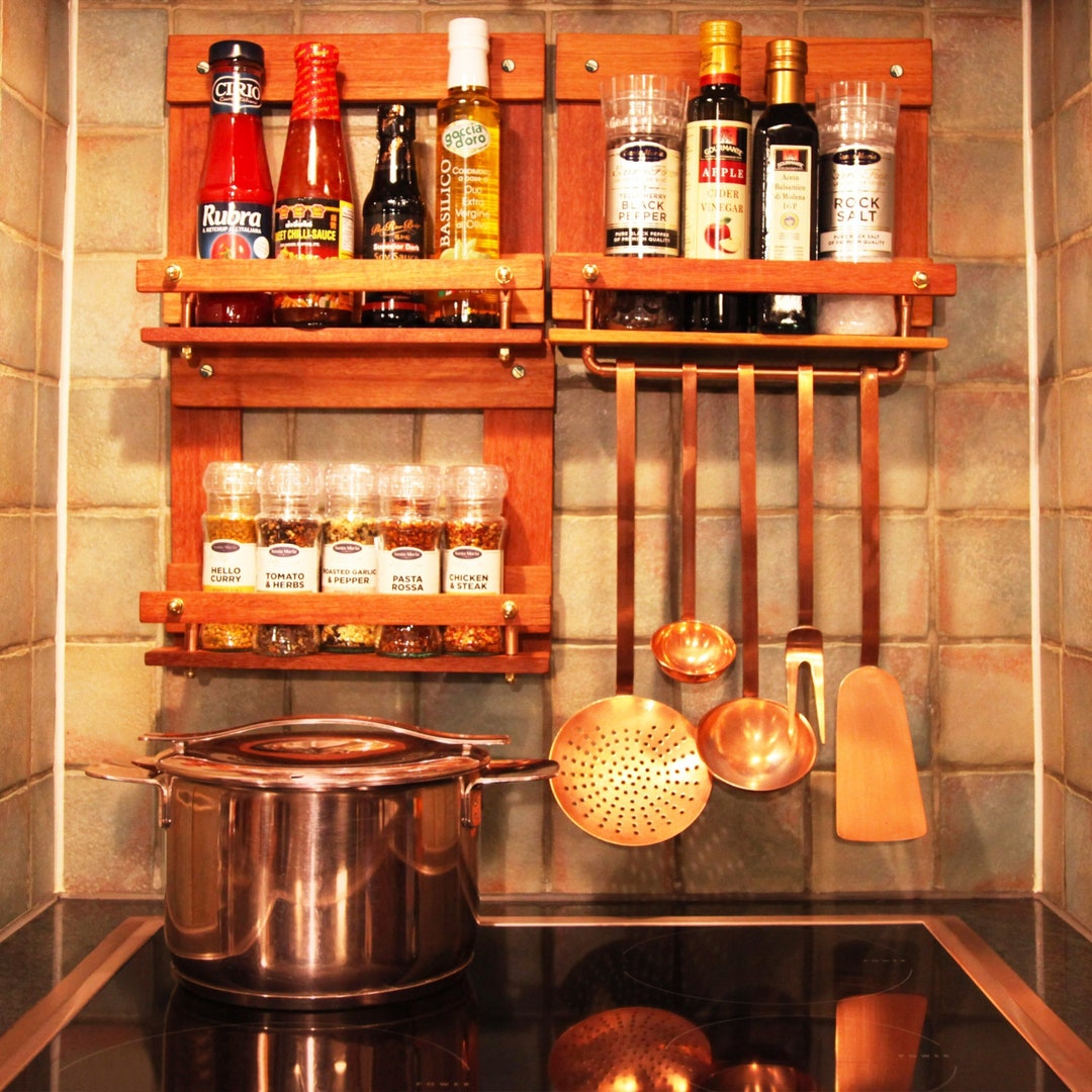 Spice Rack Wall Mount Shelf With Hooks, Exclusive Kitchen Spice Cabinet ...