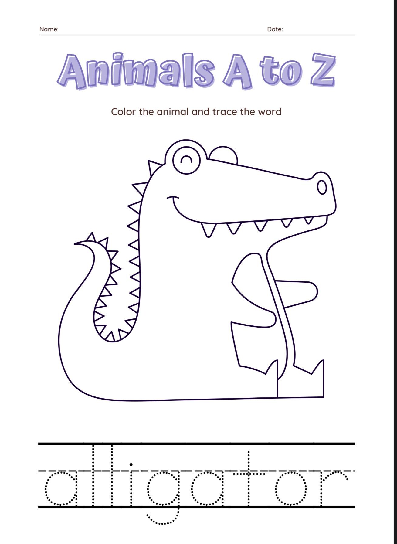 Animals Alphabet A to Z Coloring Pages | ABC Animal Worksheets for Kids ...