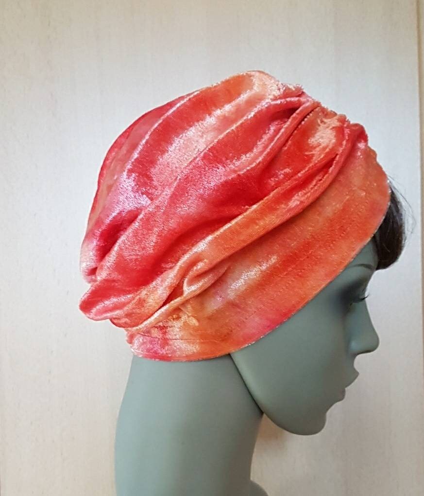 Fireball Medley Crushed Velvet Turban,gathered Turban, Hair Loss ...