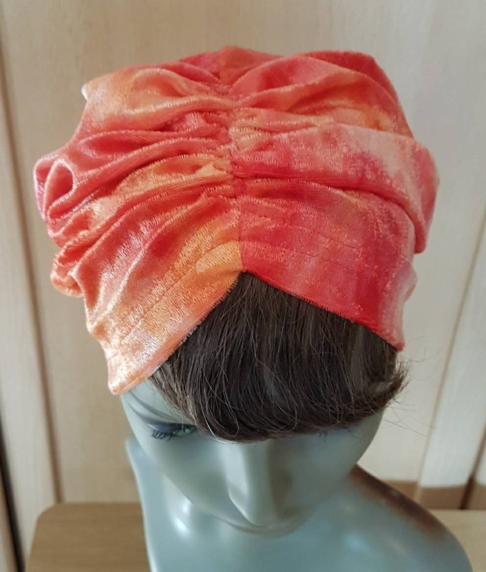 Fireball Medley Crushed Velvet Turban,gathered Turban, Hair Loss ...