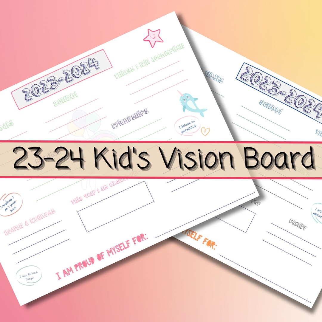 23-24 Back to School Kid's Vision Board Vision Board for Children Goal ...