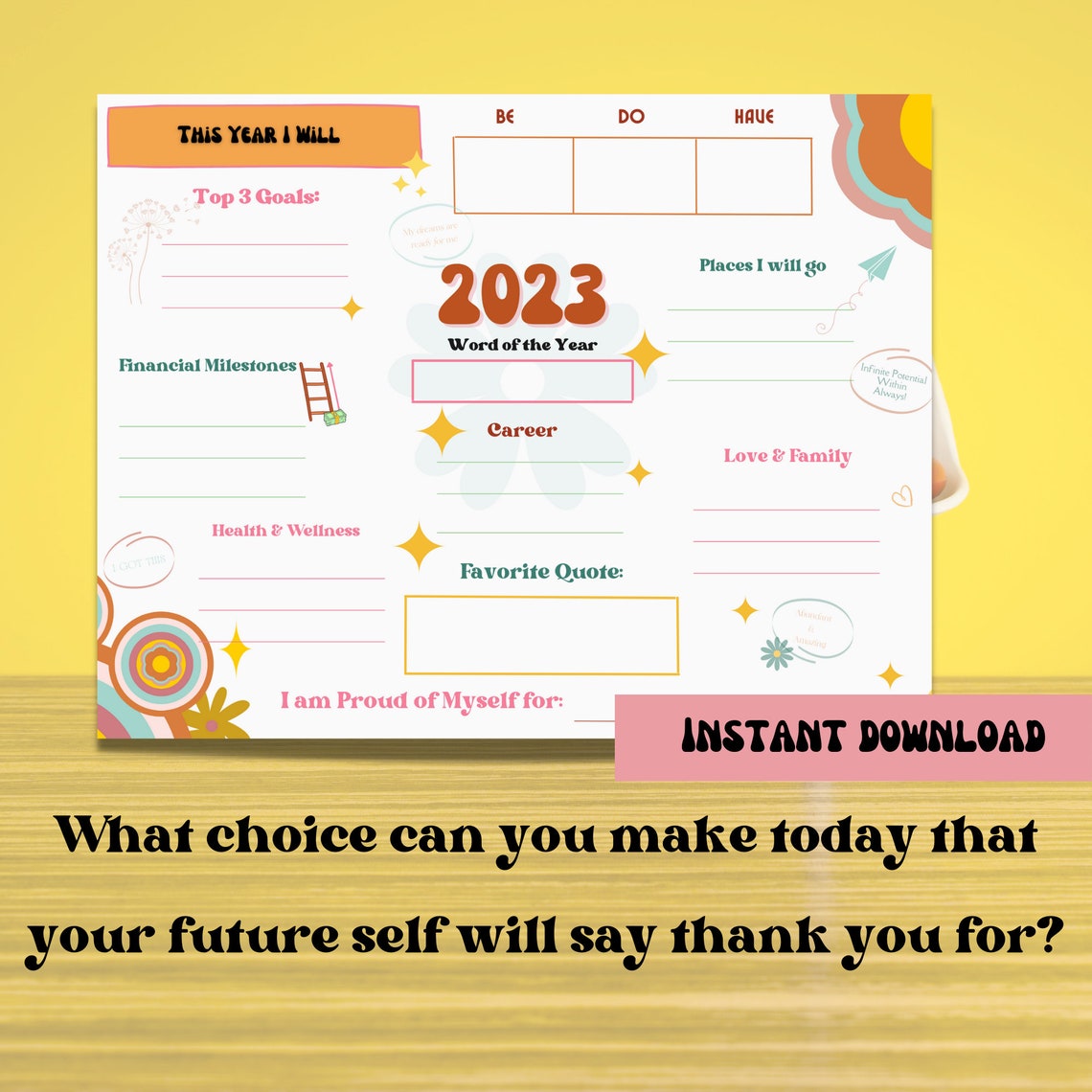 Vision Board Retro 70s Aesthetic PRINTABLE Goal Setting - Etsy