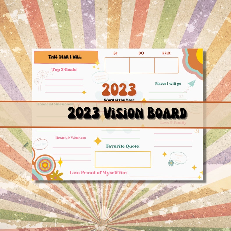 Vision Board Retro 70s Aesthetic PRINTABLE Goal Setting - Etsy